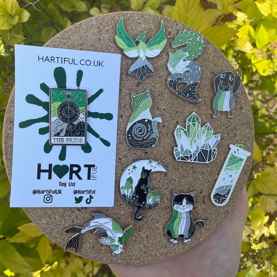 Aromantic Pride Flag Enamel Pin Set: Crystal, Cat, Tarot Card - Etsy