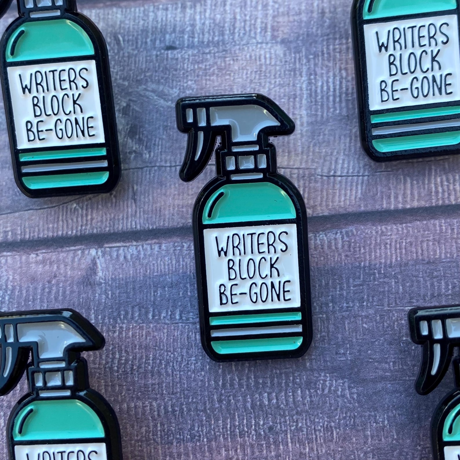 Writers Block Be-gone Spray Enamel Pin | Lapel Pin, Badge Writing ...