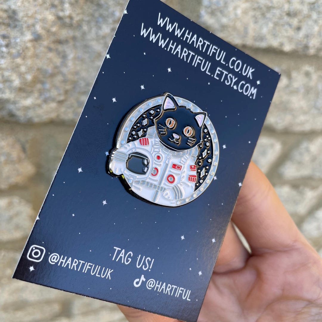 Astronaut Cat Enamel Pin: Silver Space Explorer Badge (34mm) - Etsy