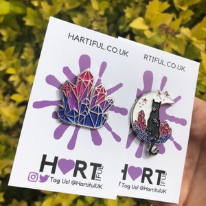 Bisexual Pride Flag Crystal and Cat Glitter Enamel Pin Set of Two (or ...