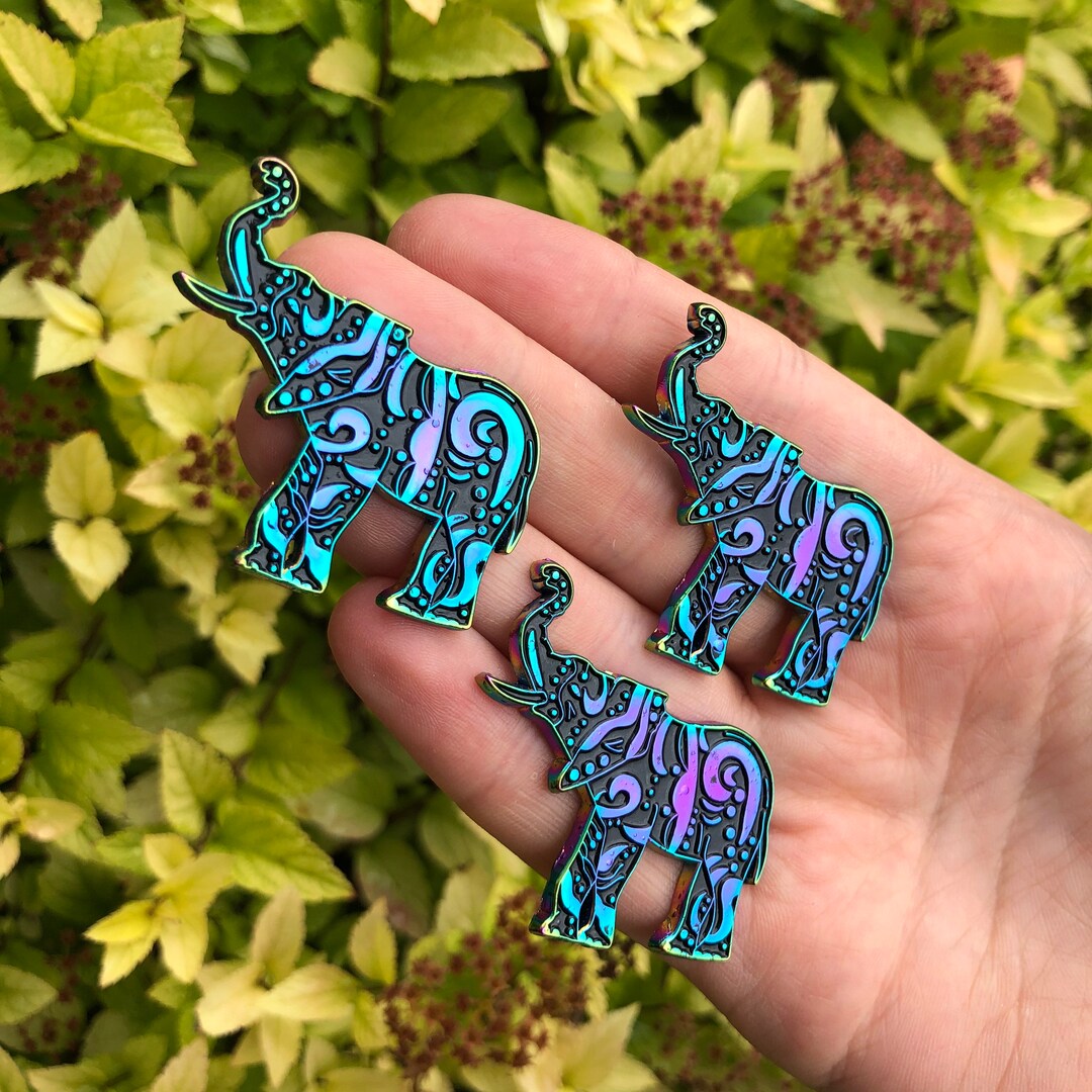Rainbow Metal Pattern Elephant Enamel Pin | Badge Multi Chrome | Full ...
