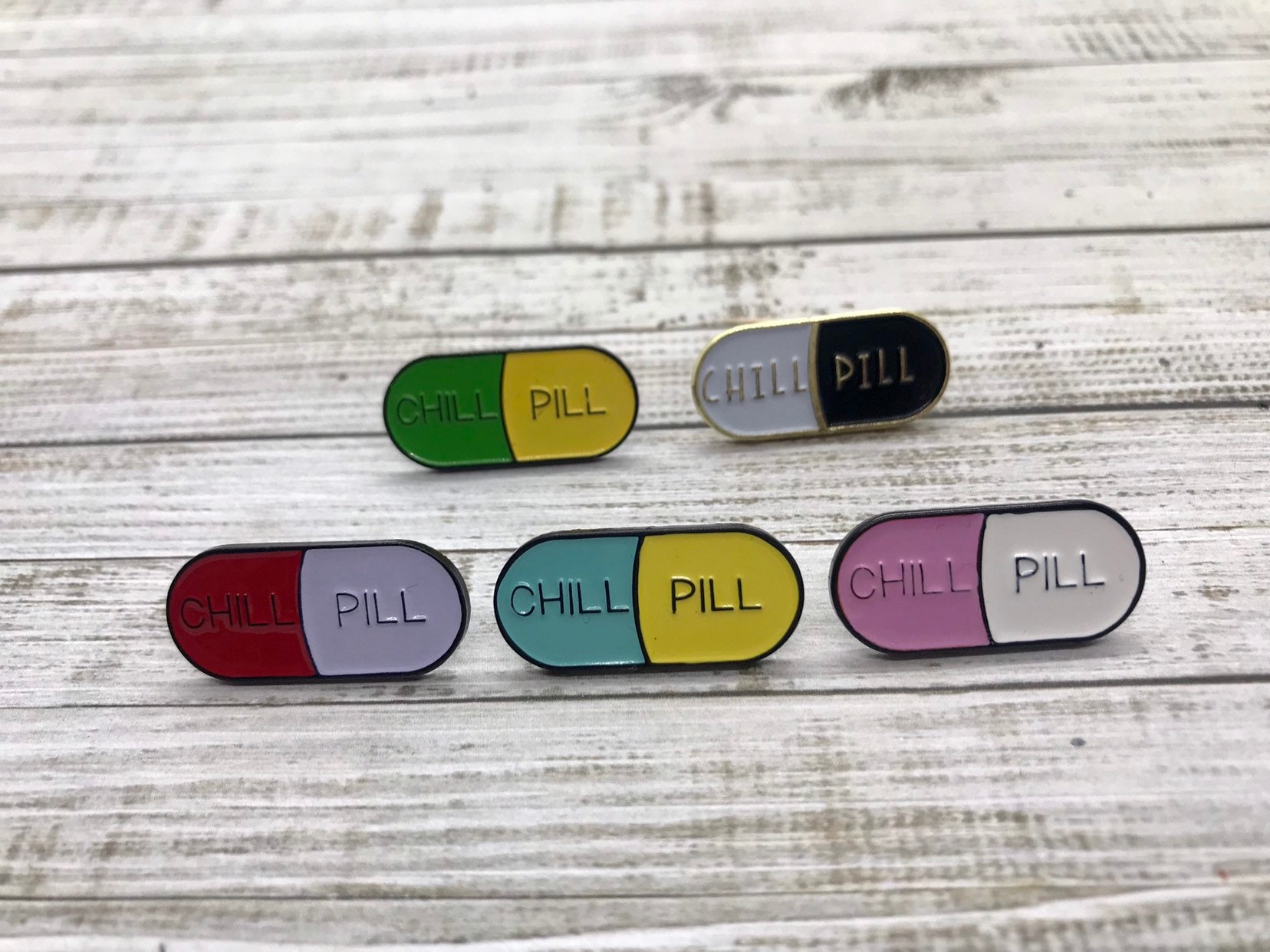 Five Colours | Enamel Chill Pill Pin / Lapel Pin | Gift Nurse, Pharmacy ...