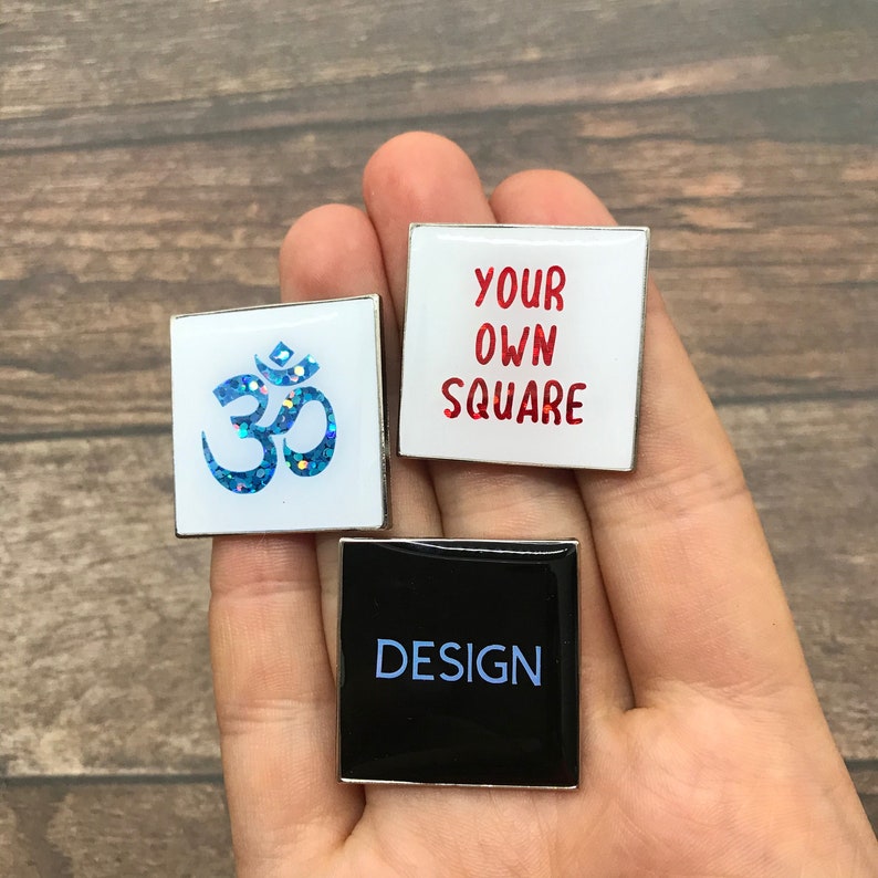 Personalised Pick Your Text/image Square Enamel Pin - Etsy UK