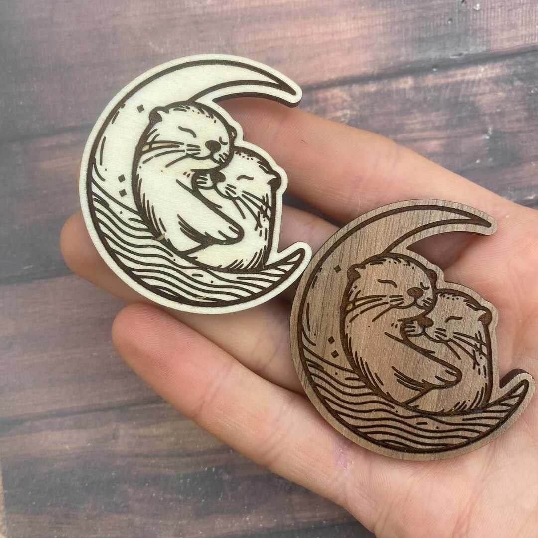 Otters Hugging Wood Magnet: Two Otters Moon Fridge Decor - Etsy