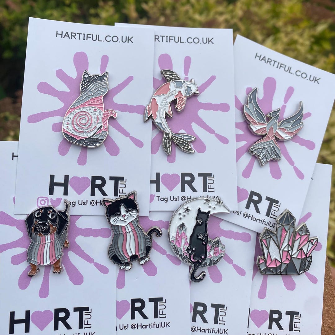 Demigirl Pride Flag Enamel Pin: Crystal & Cat Glitter Lapel Pin - Etsy