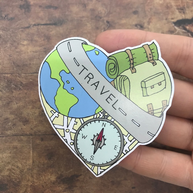 Eco-friendly Travel Heart Sticker | Backpacking, Wanderlust | Laptop ...