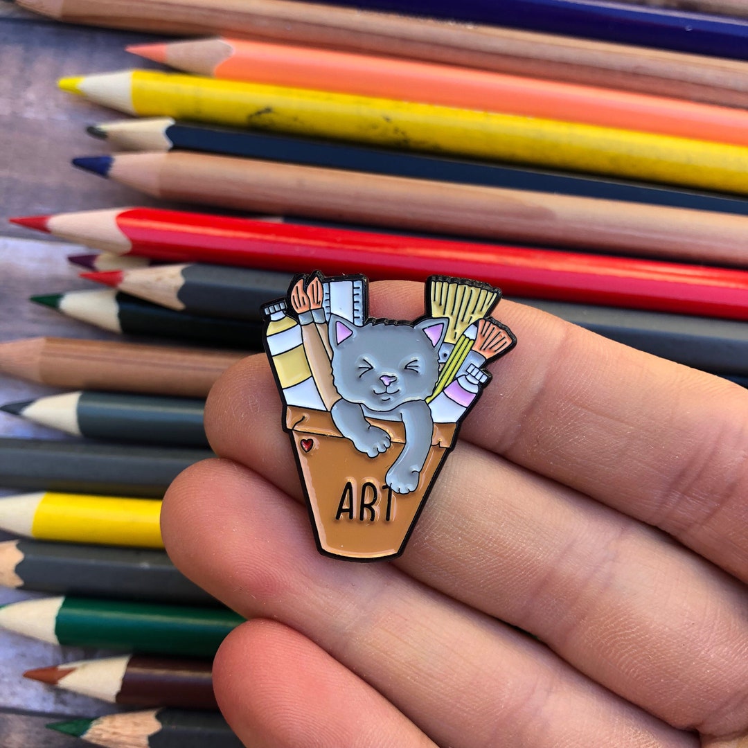 Crafty Cat in Art Pot Enamel Pin Lapel Pin, Badge Art Cat Lover - Etsy