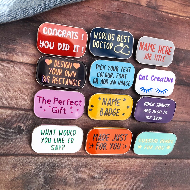 Personalised Design Your BIG Rectangle Enamel Pin Customised - Etsy