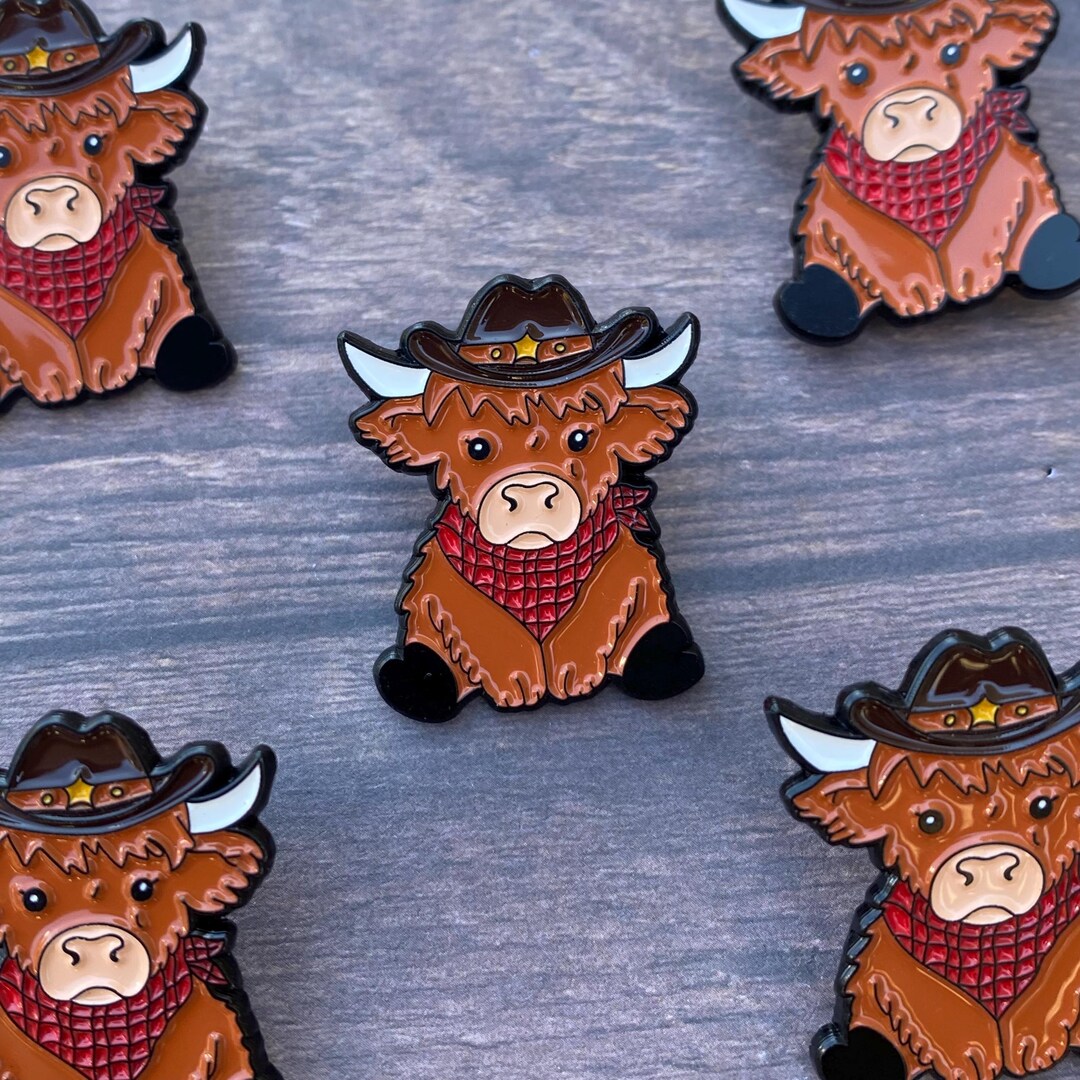 Cowboy Highland Cow With Rodeo Enamel Pin | Gift | Lapel Pin, Badge ...