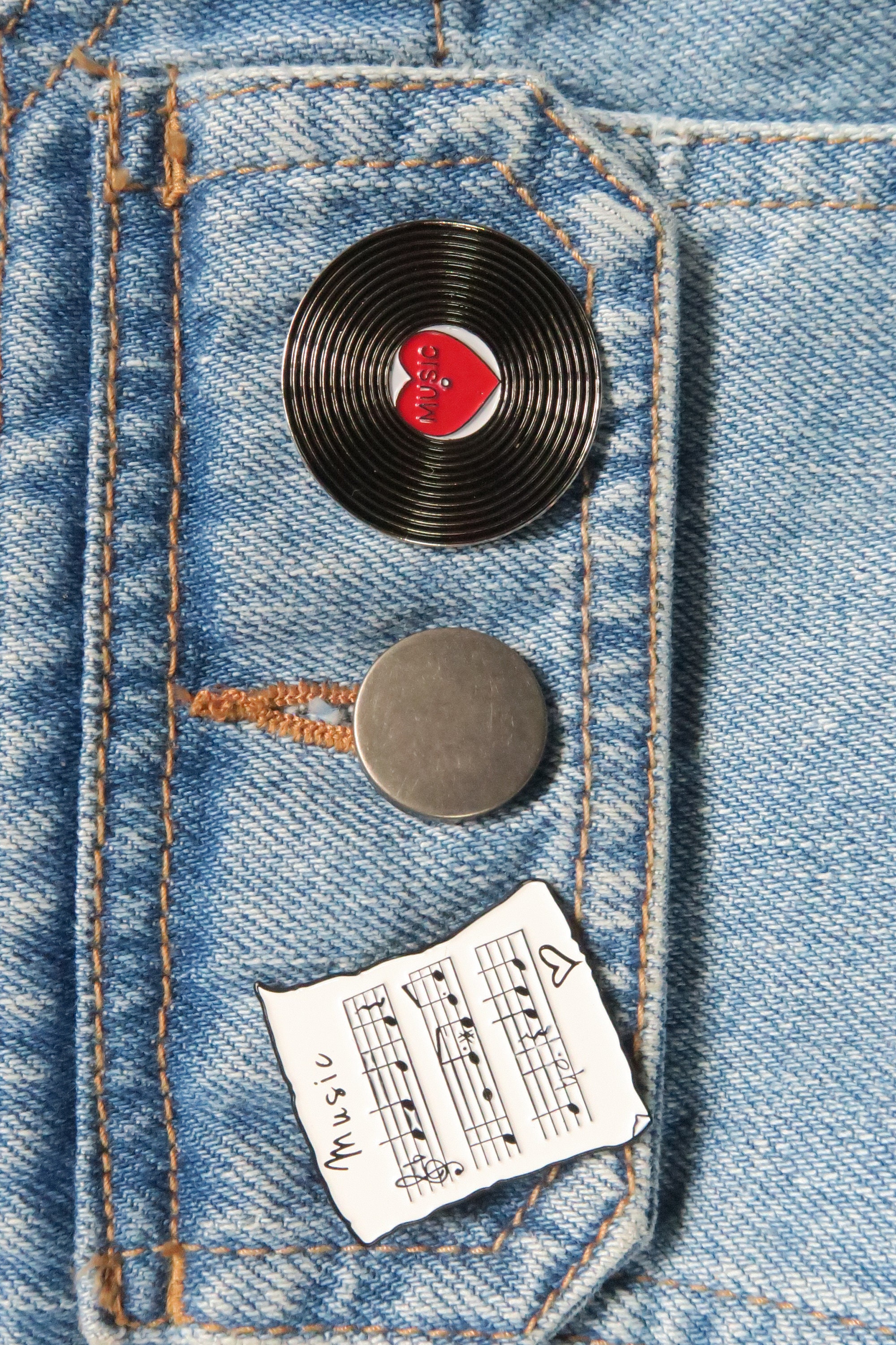 Music Sheet Enamel Pin | Music, Heart, Musician | Three Variations