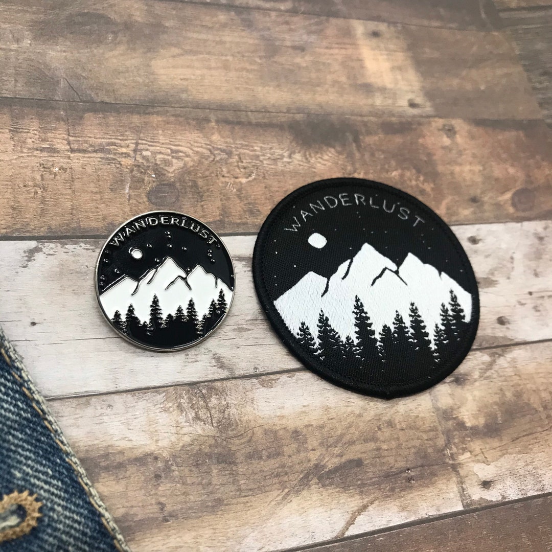 Wanderlust Enamel Pin & Patch Set: Mountains, Trees, Moon - Etsy