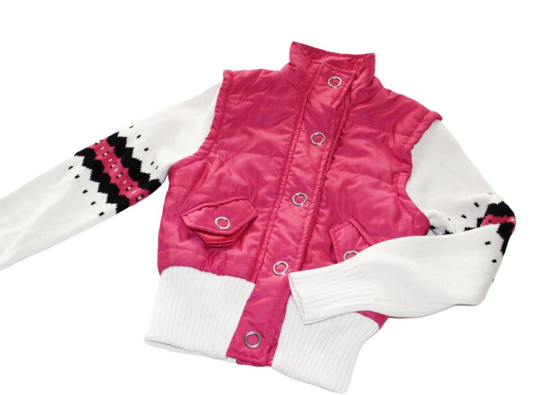 Vintage Girls Pink Sweater Jacket: 90s Puffer Vest, Size 10/12 - Etsy
