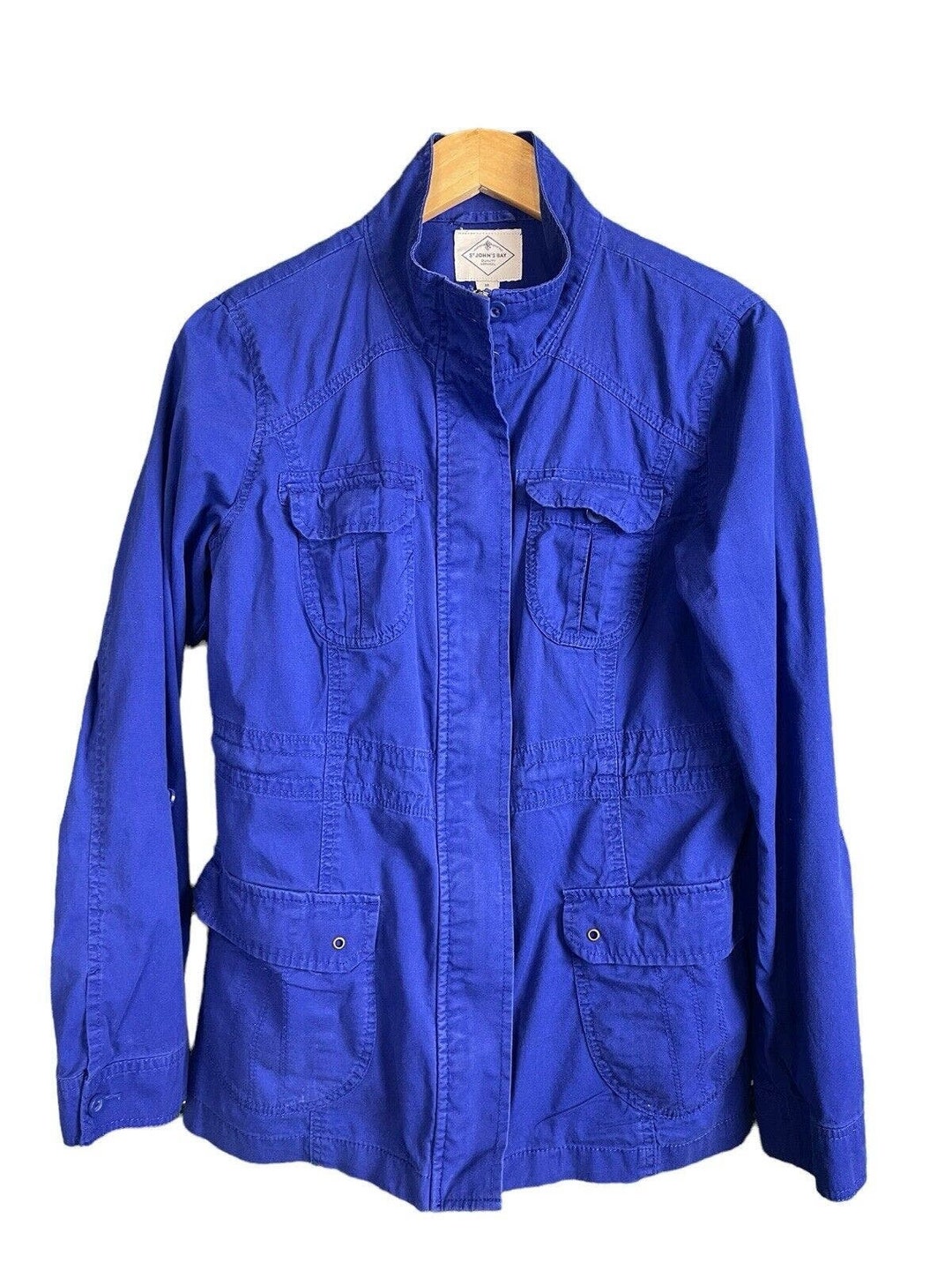 St John's Bay Anorak Utility Cargo Jacket Roll Tab Sleeves Size M Blue ...