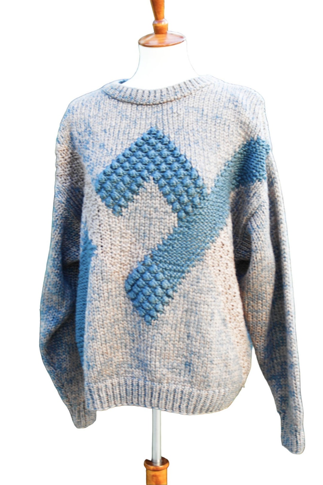 Oversized Gray and Blue Sweater 80s Grandpa Sweater Dad Sweater Size X ...