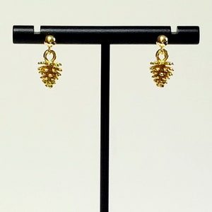 Gold Earrings Pine Cone Earrings in 14K Gold Plated Pewter With 14K ...