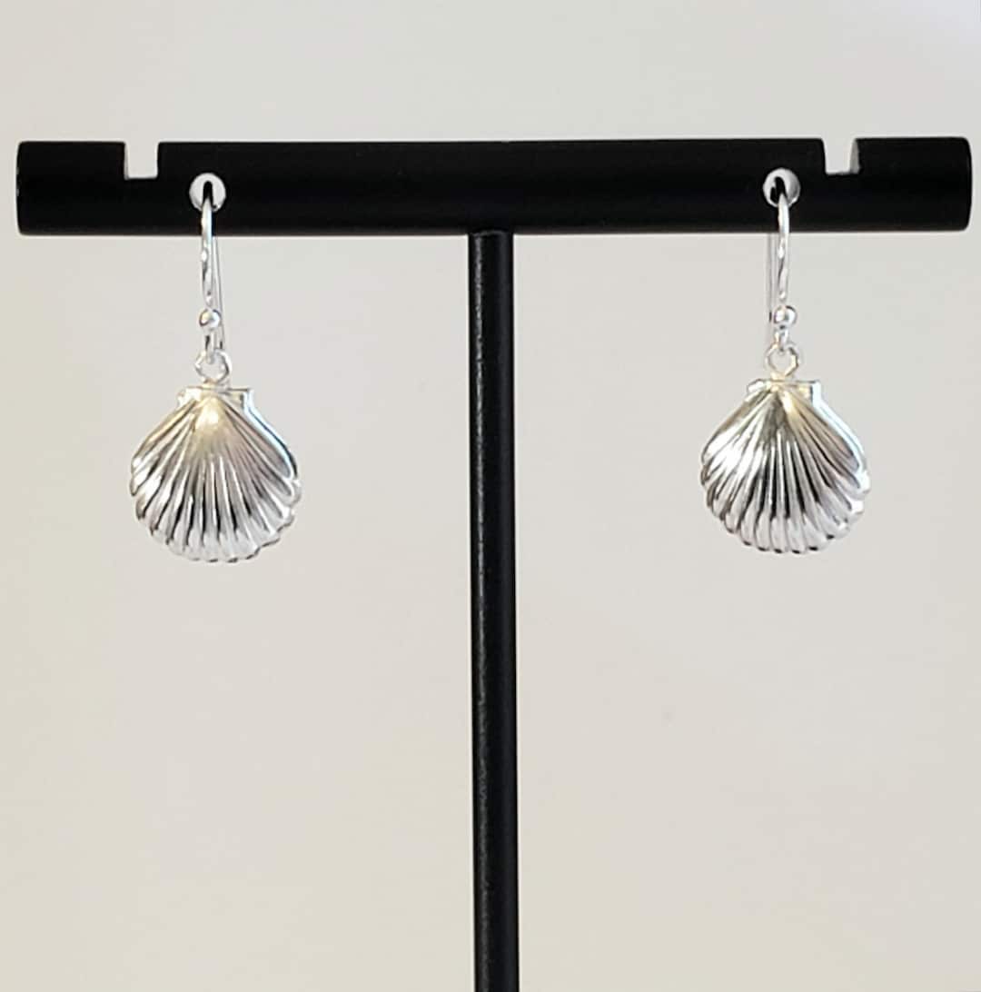 925 Sterling Silver Scallop Shell Earrings With 925 Sterling Silver ...