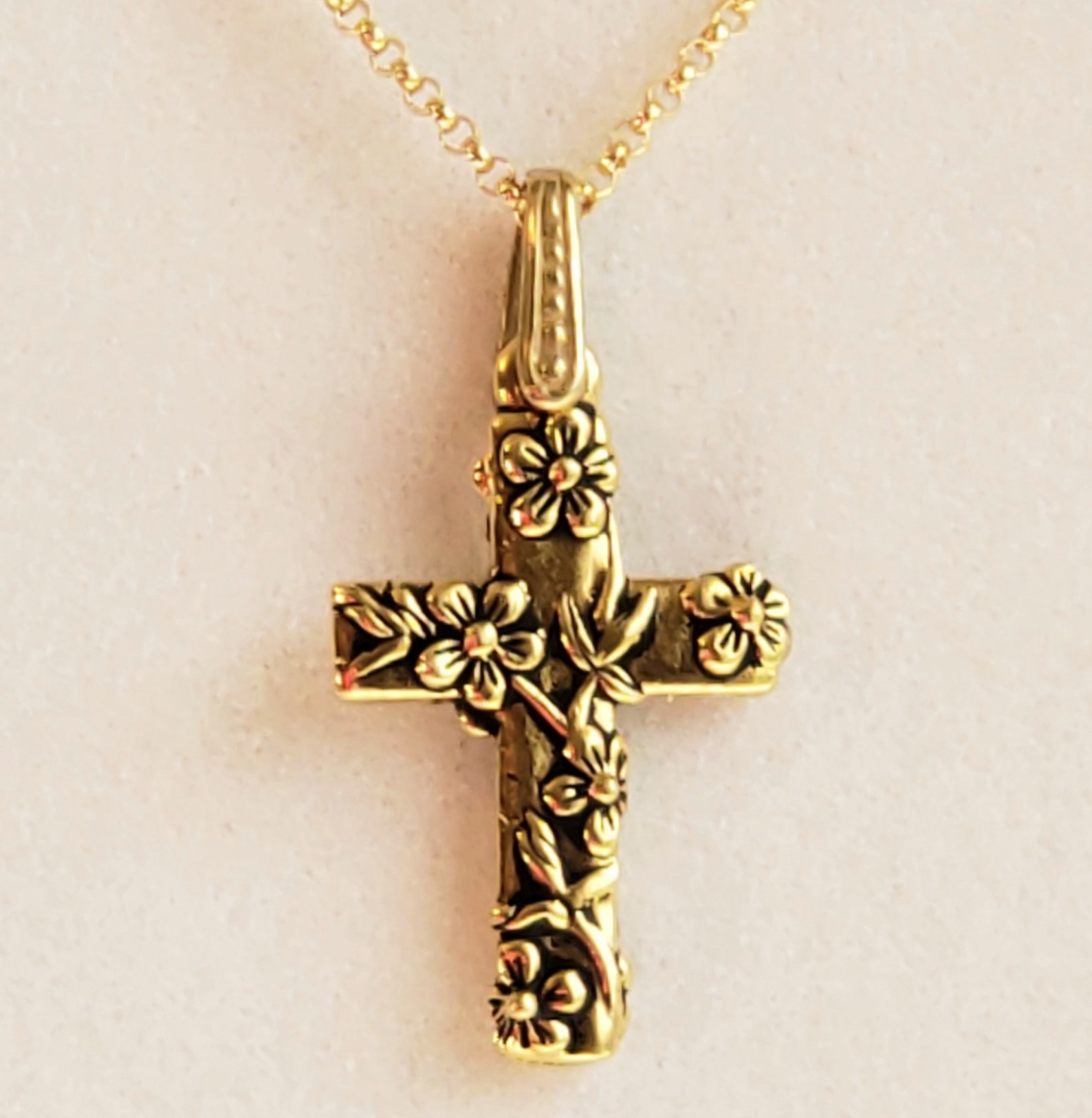 Antique Gold French Fleur Cross Pendant or Necklace in Gold - Etsy