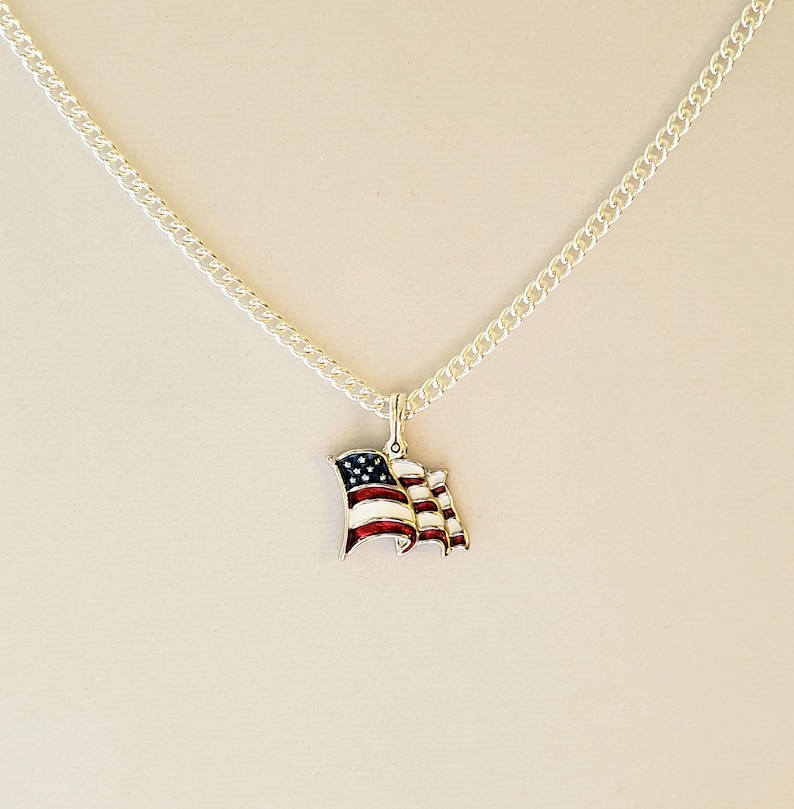 Men's American Flag Pendant Necklace in Silver Trimmed | Etsy