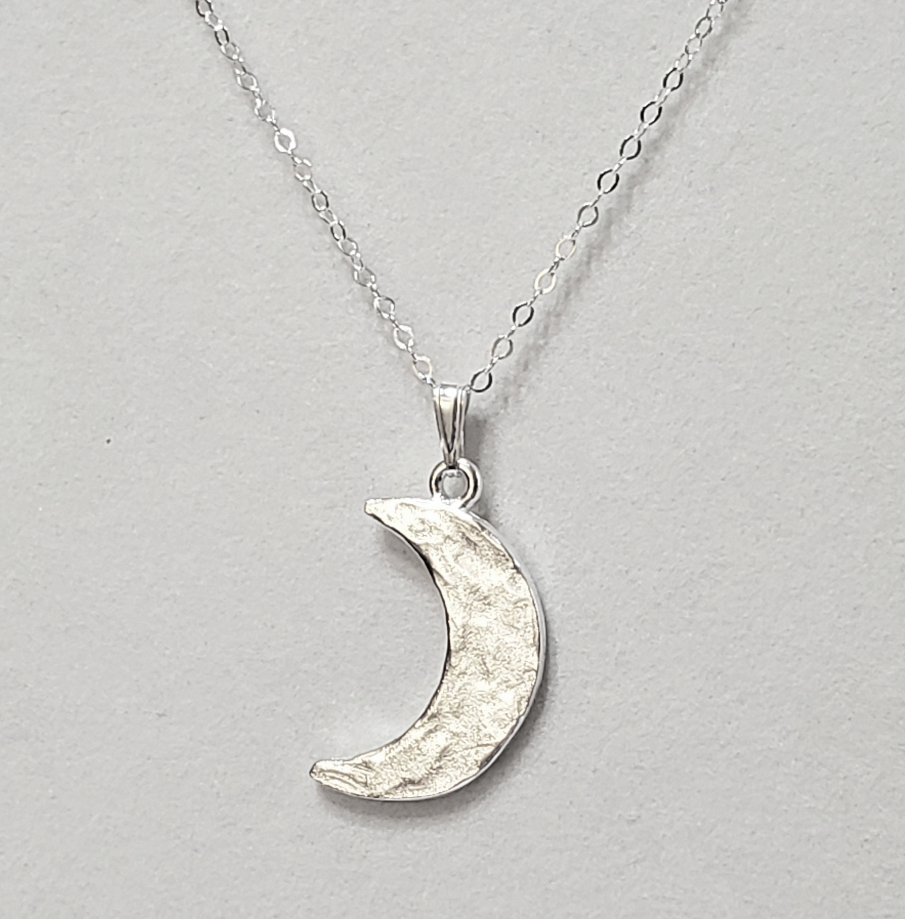 Hammered Silver Crescent Moon Pendant or Necklace in Sterling | Etsy