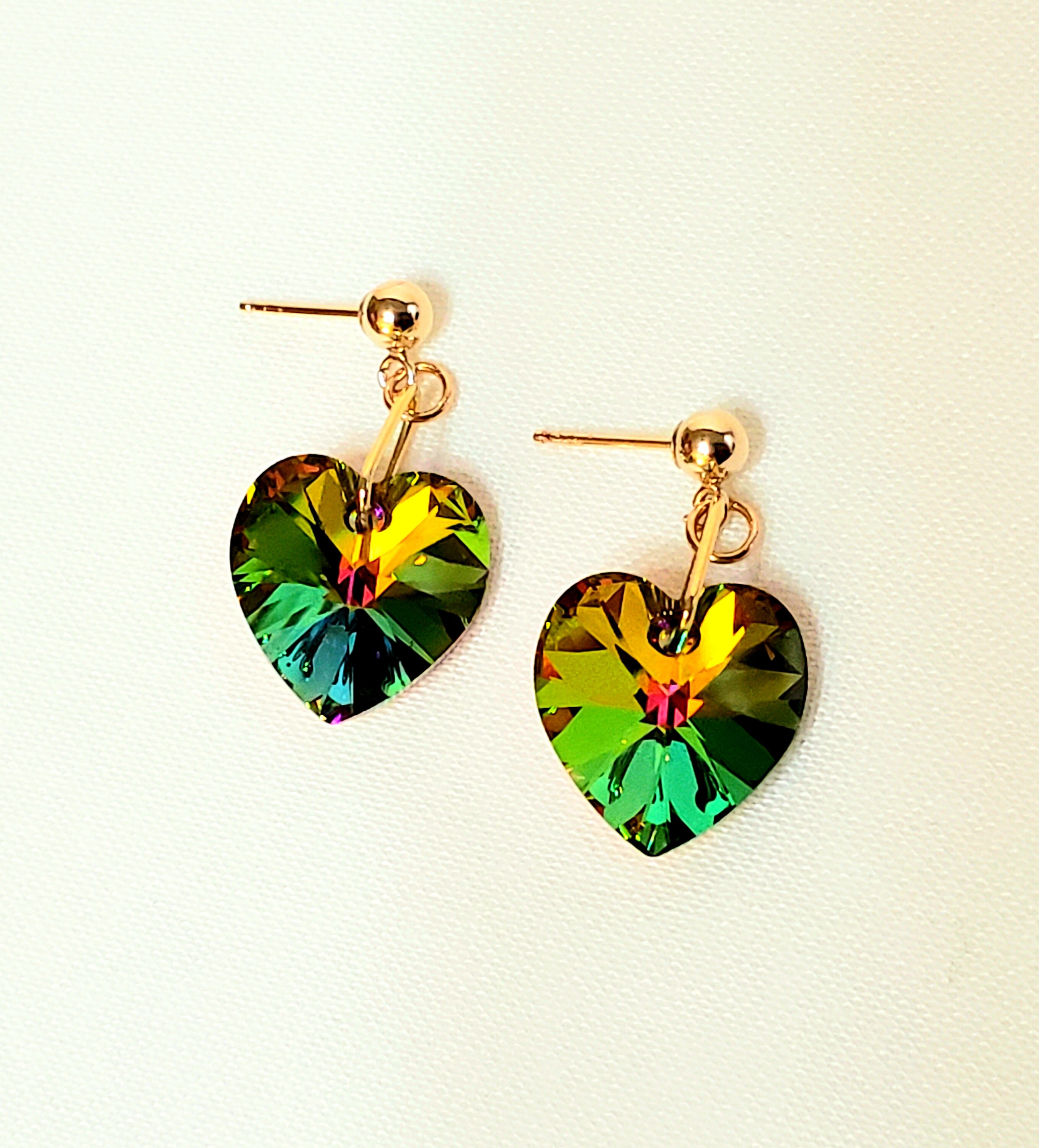 Luminous Crystal Heart Earrings in Swarovski Crystal Emerald | Etsy