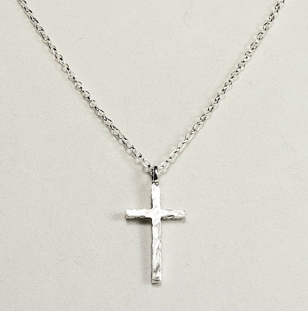 Hammered Silver Cross Pendant, or Necklace in Antique Silver Plated ...