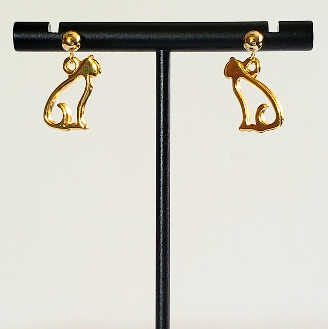 Bright Gold Plated Pewter Open-cut Sitting Cat Stud Earrings | Etsy