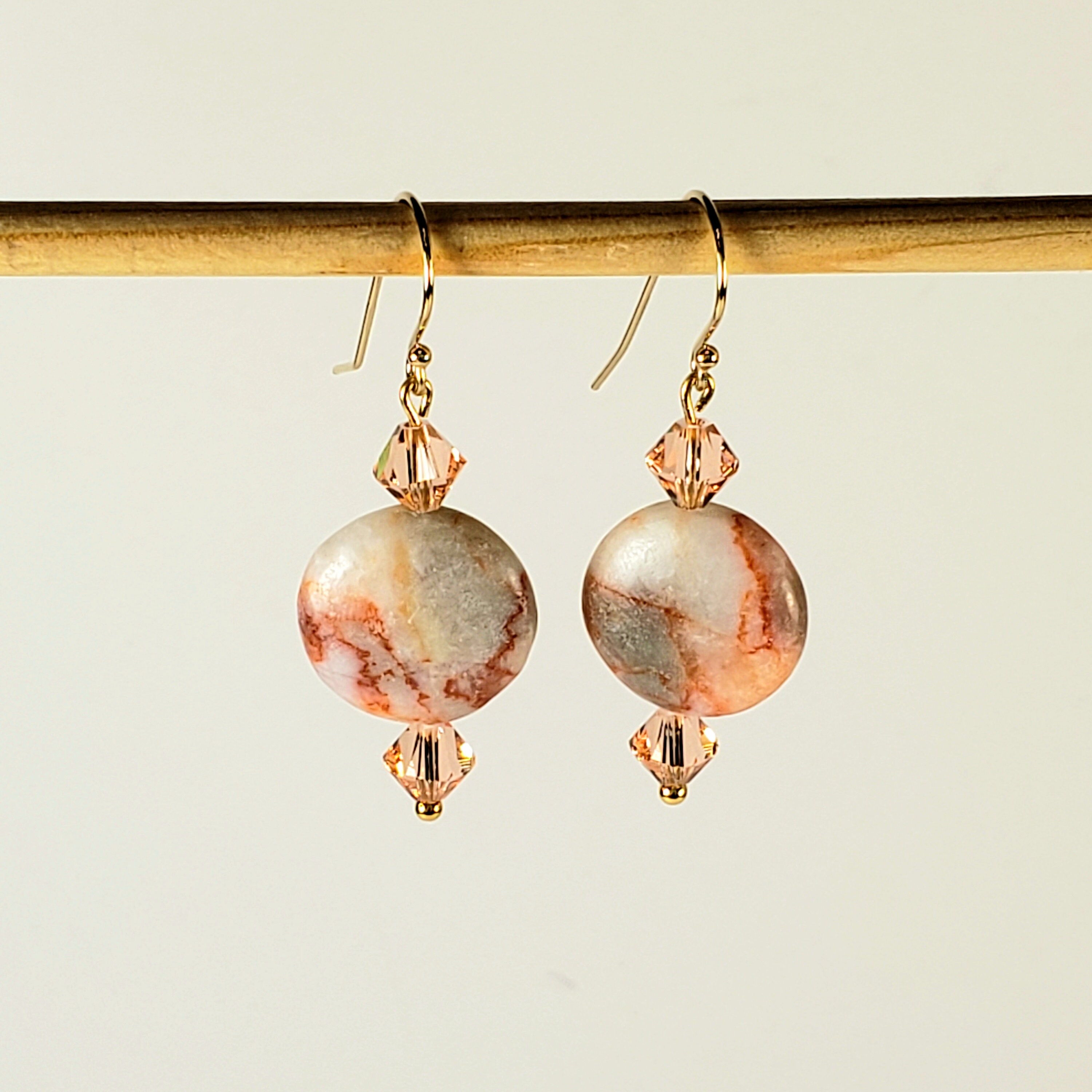 Peach Beaded Gemstone Earrings in Brown, Peach, Pink, Cream Shades ...