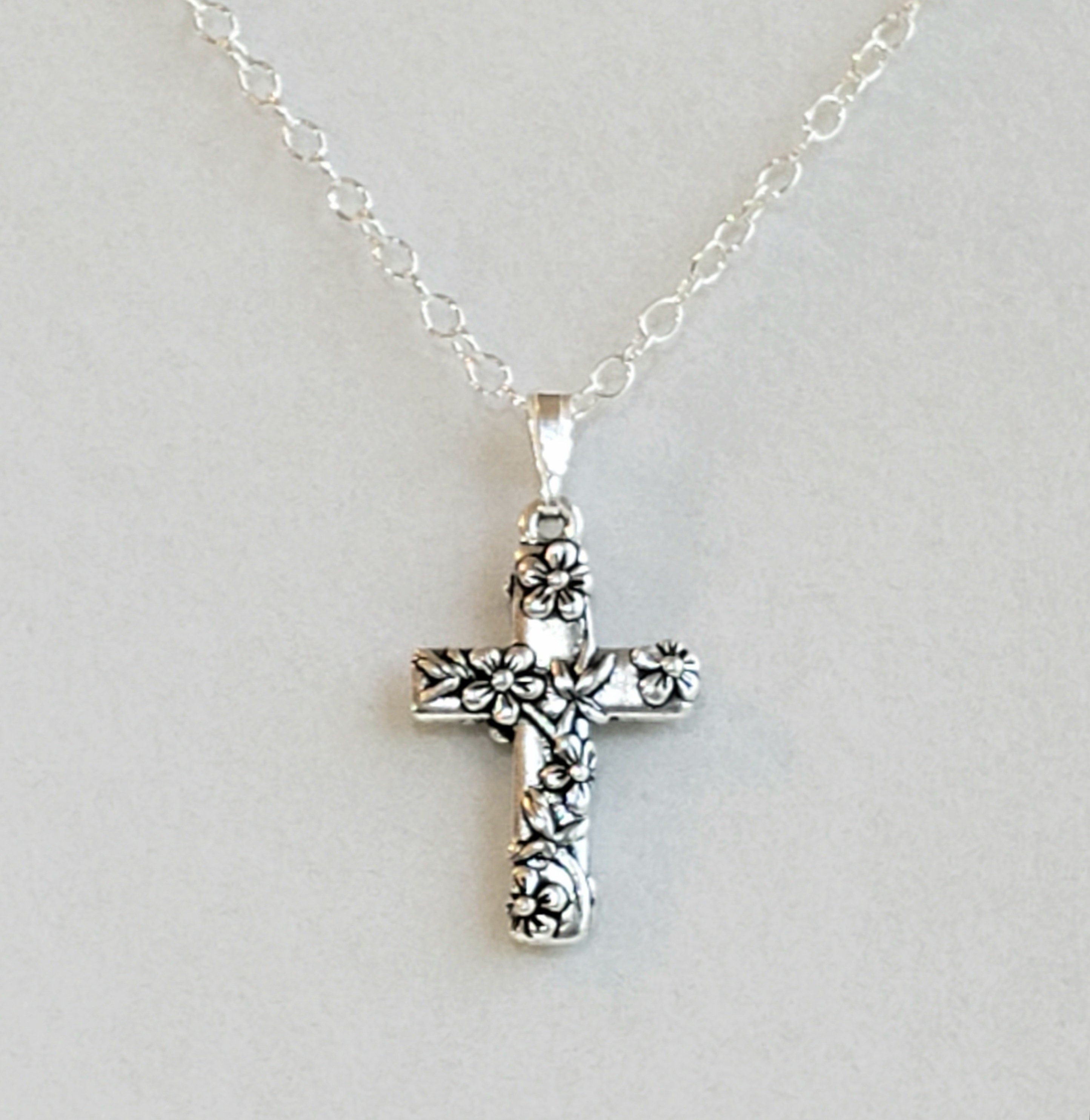 Antique 14K Gold Plated Pewter Floral Cross Pendant, Necklace, 14K Gold ...