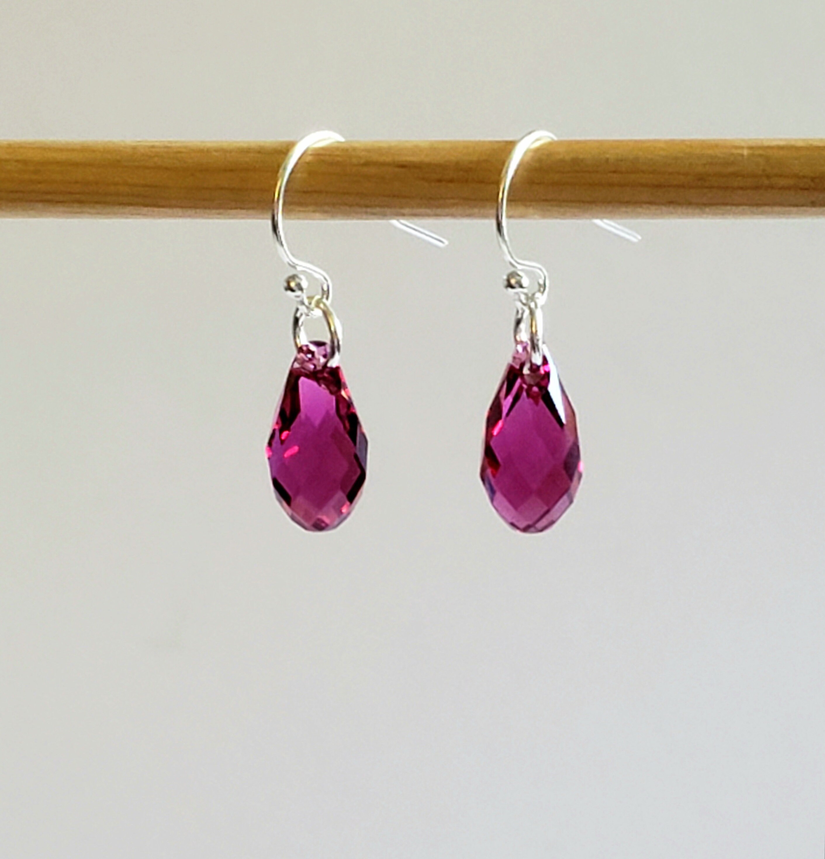 Magenta Earrings in Antique Sterling Silver Plated Floral | Etsy