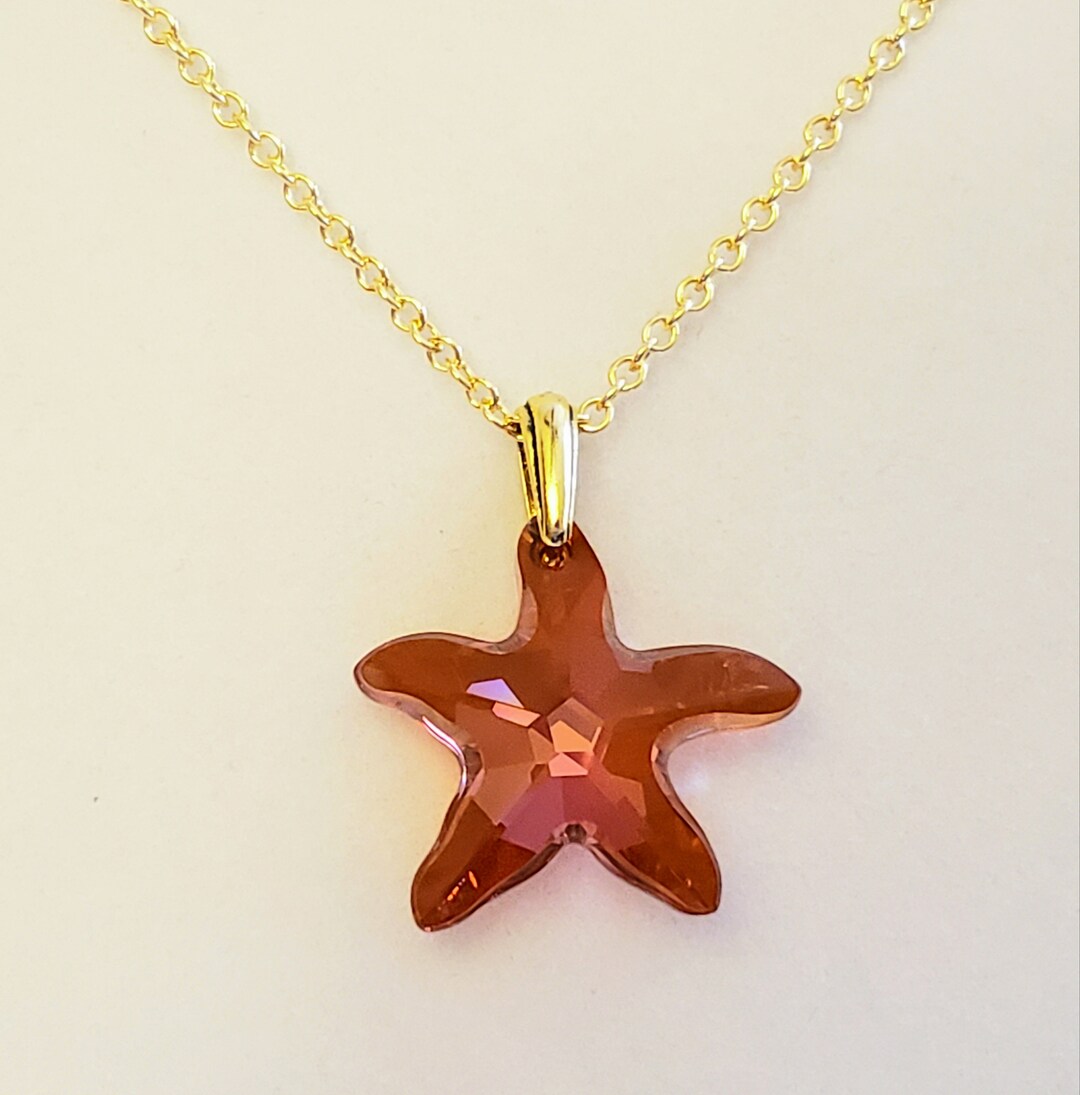 Men's Swarovski Crystal Starfish Pendant, or Necklace in Red Magma With ...