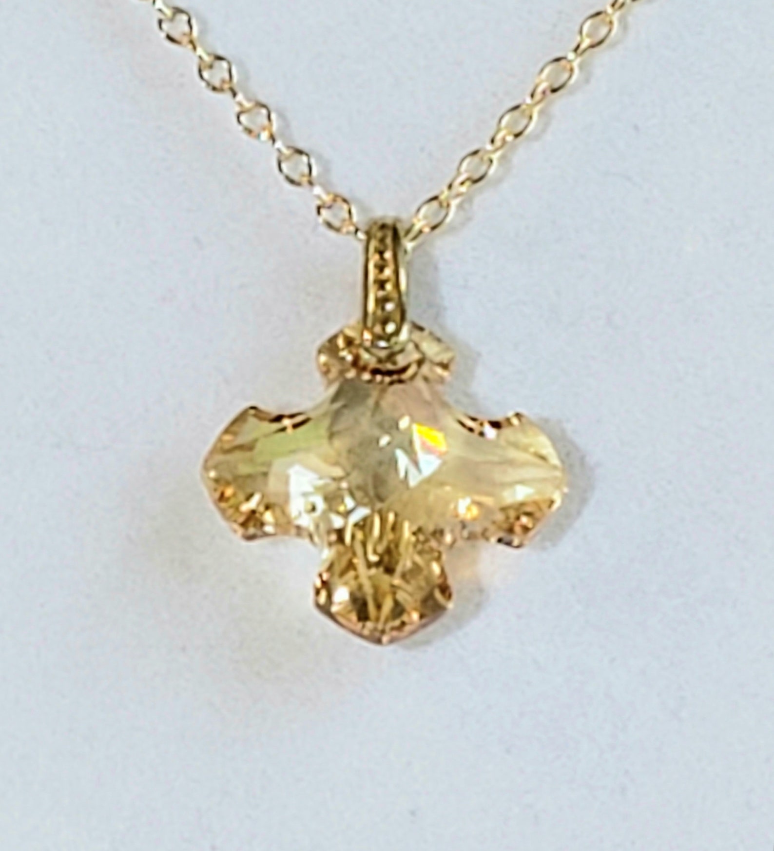 Gold Greek Cross Pendant Necklace in Swarovski Crystal Golden - Etsy