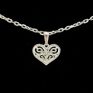 Silver Filigree Flat Heart Pendant in 925 Sterling Silver | Etsy