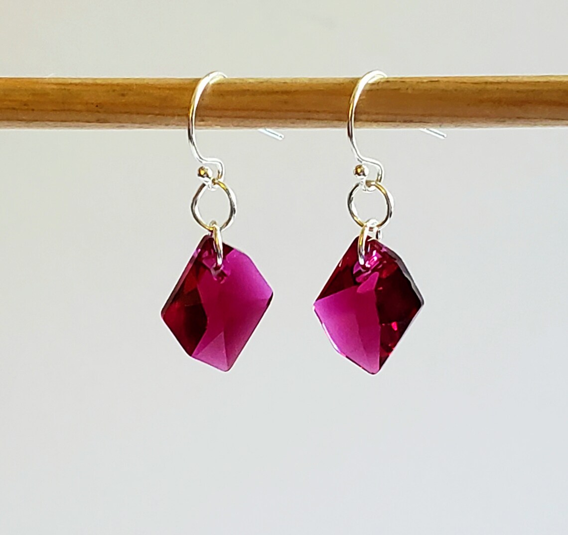 Magenta Earrings in Antique Sterling Silver Plated Floral | Etsy