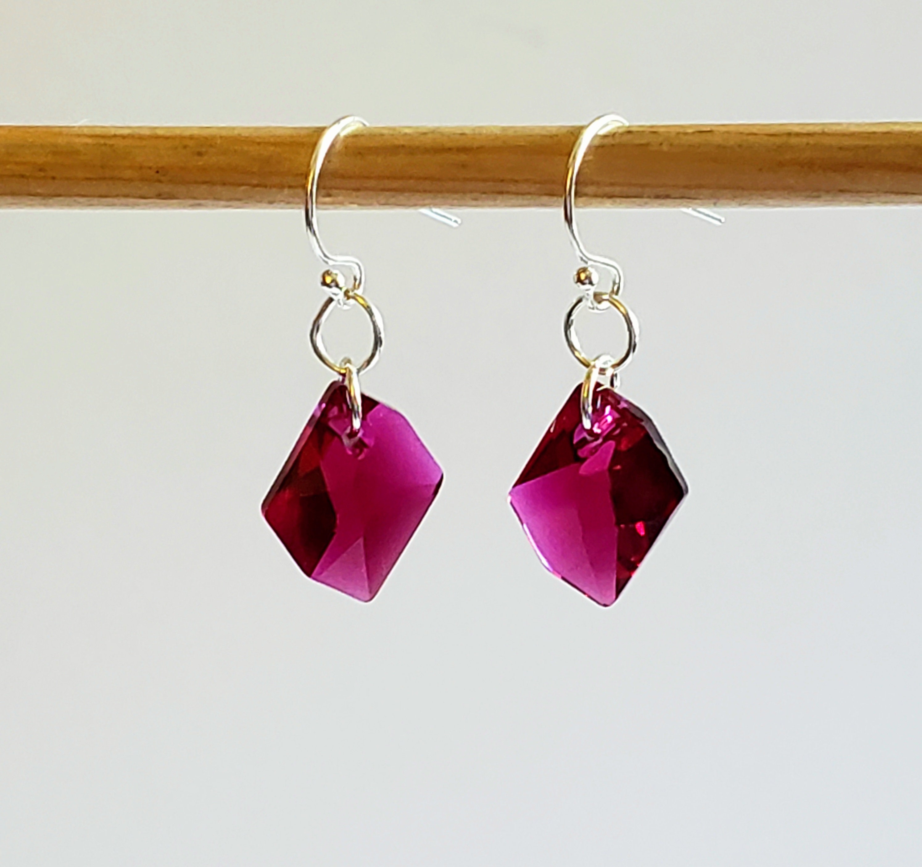 Magenta Earrings in Antique Sterling Silver Plated Floral | Etsy