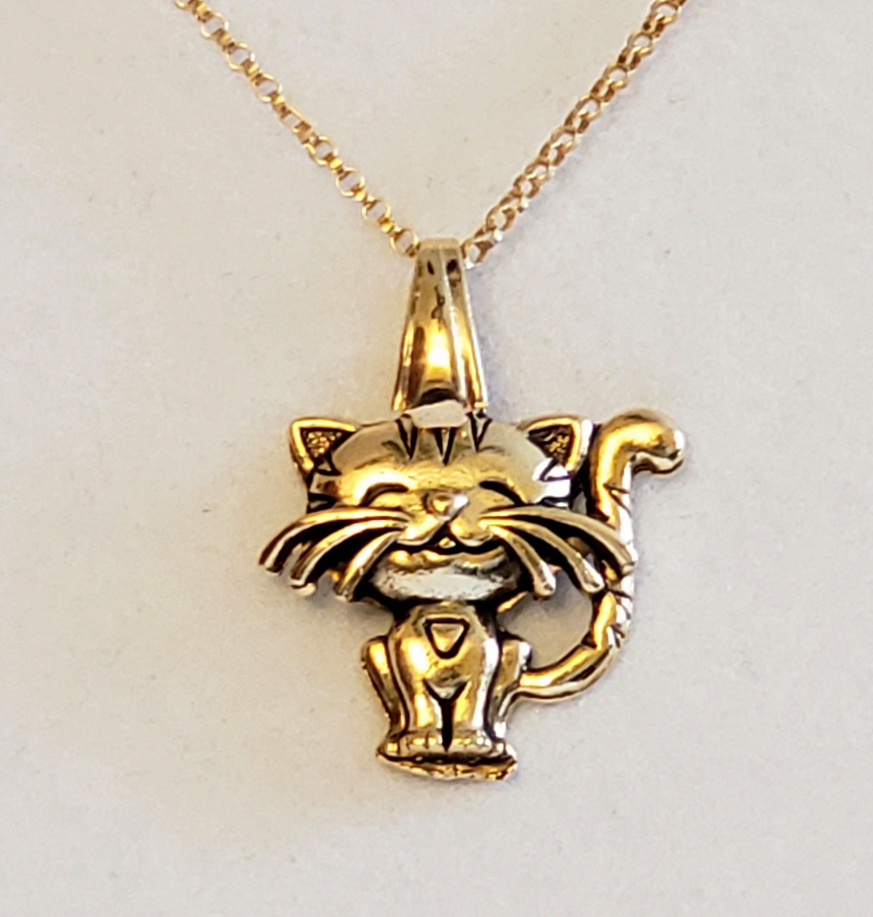 Antique Gold Cute Cat Pendant Necklace in Gold Plated Pewter - Etsy