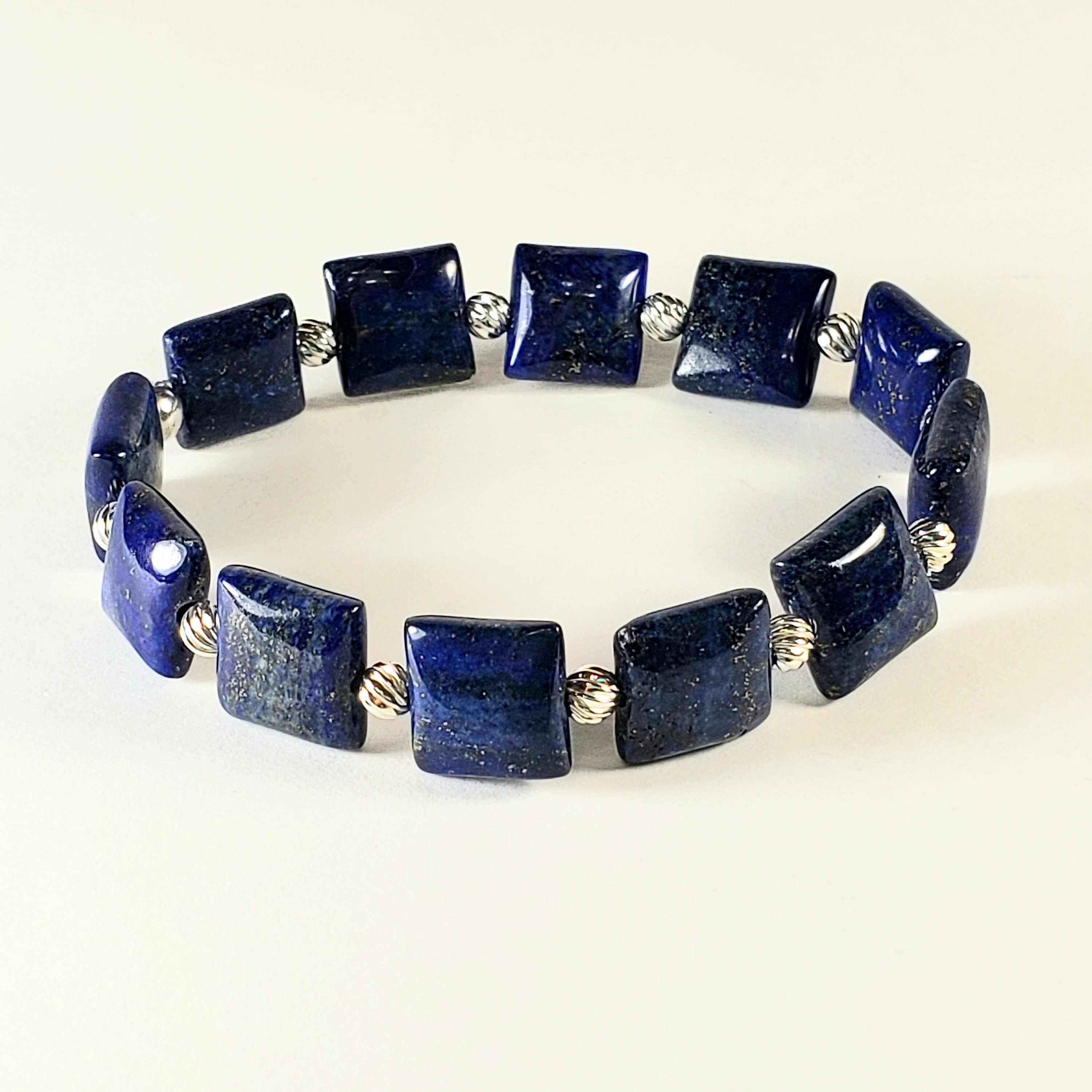 Lapis Lazuli Puff Square Beaded Gemstone Earrings 925 | Etsy