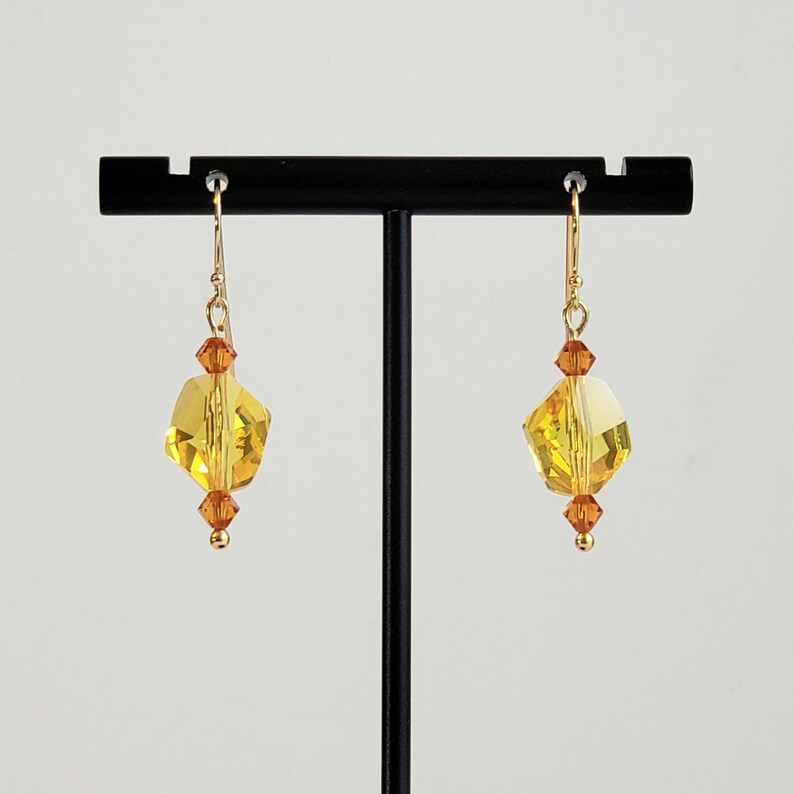 Bright Yellow Earrings in Swarovski Round Crystal Sunflower & Fire Opal ...