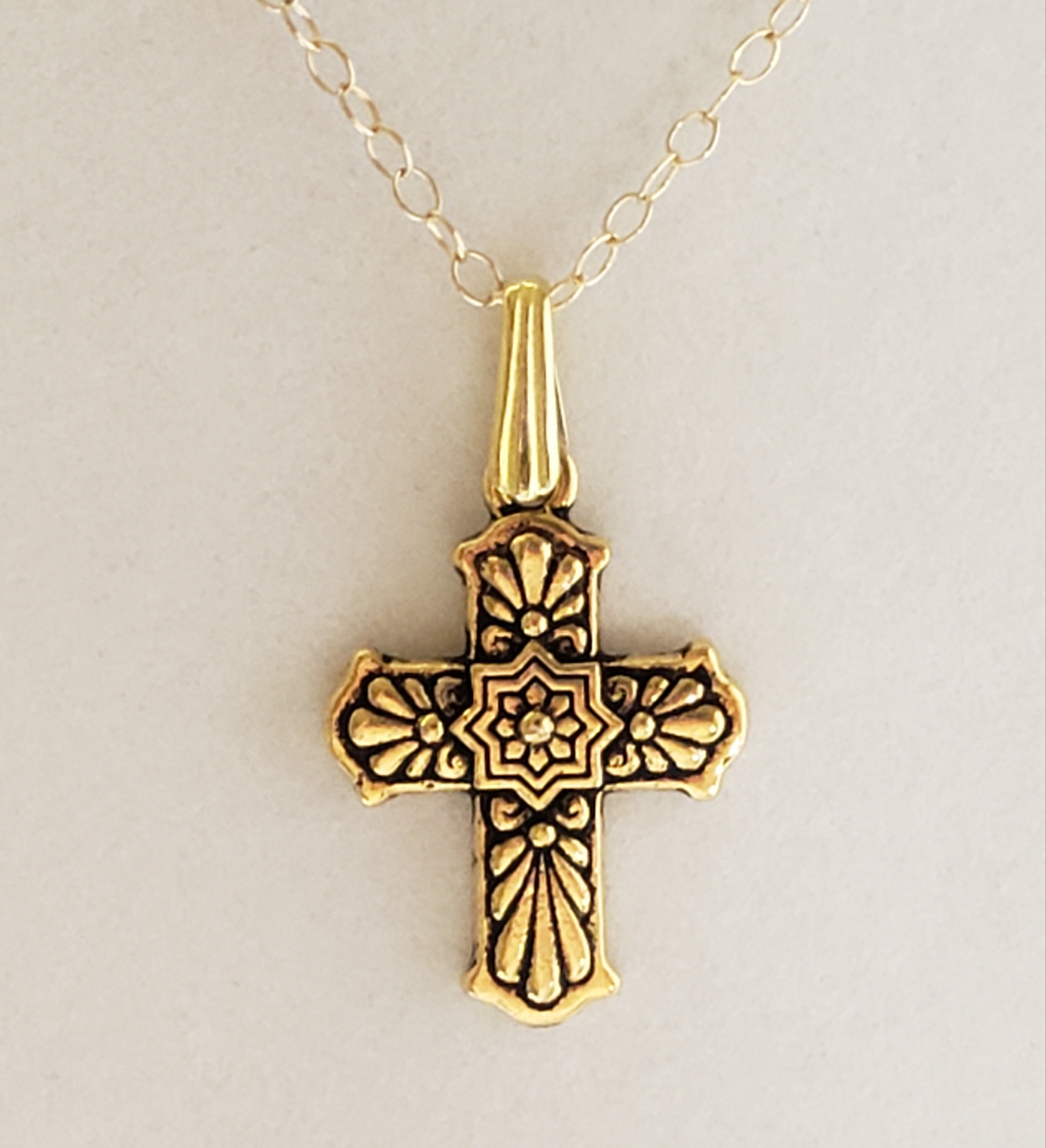 Antique Gold French Fleur Cross Pendant or Necklace in Gold - Etsy