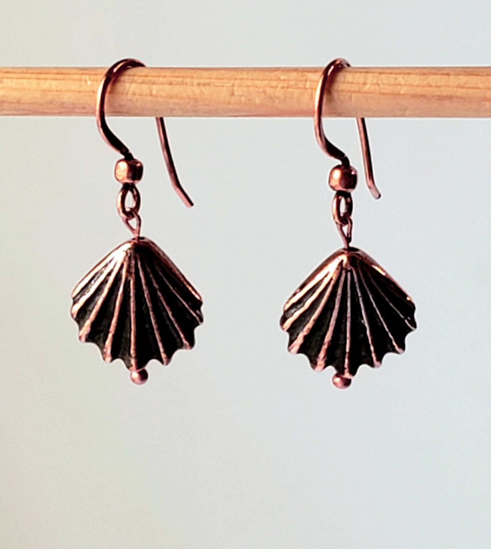 Antique Copper Seashell Drop Earrings With Textured or Hammered Look ...