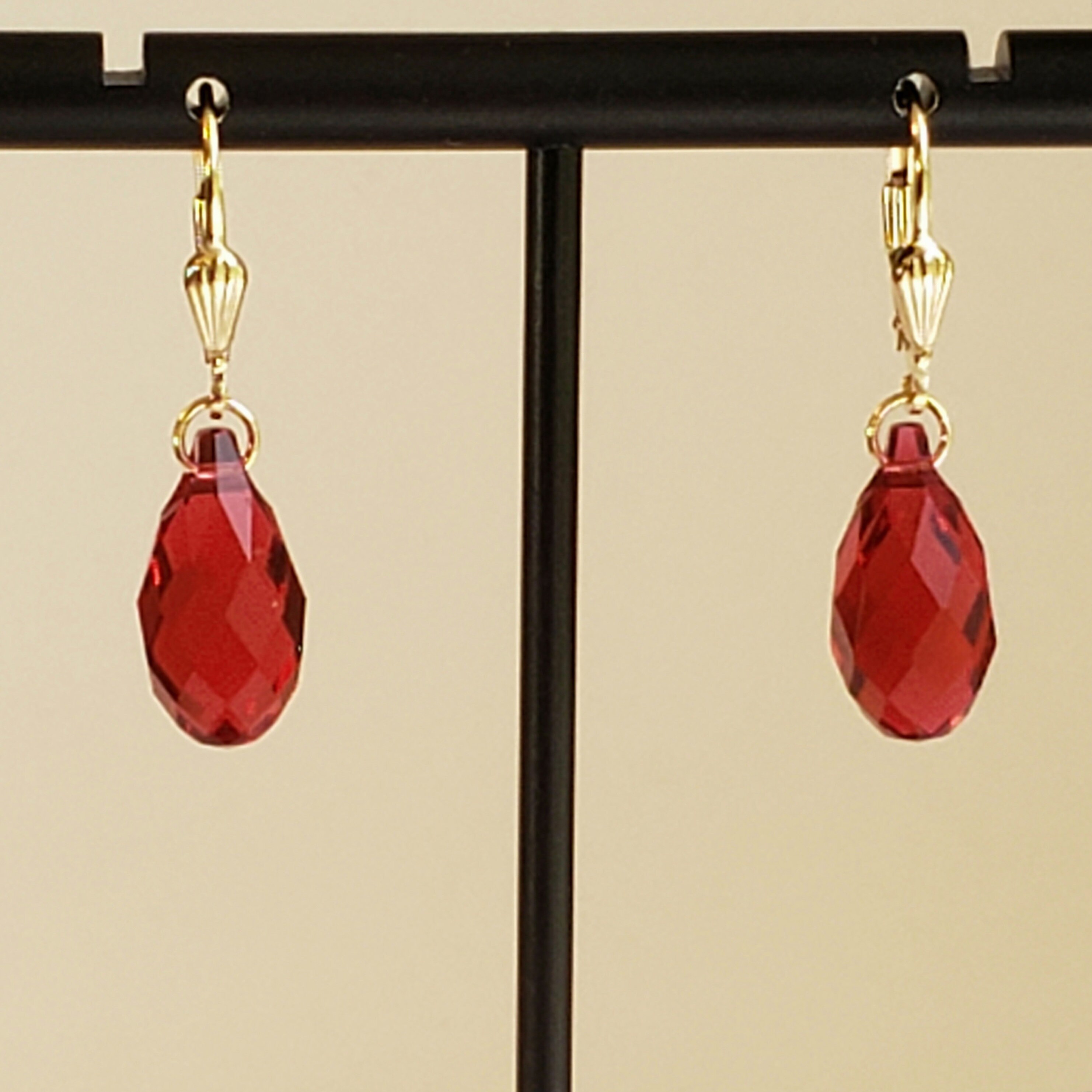 Scarlet Red Earrings in Swarovski Faceted 13mm Crystal Teardrop ...