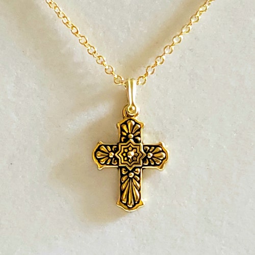 Antique Gold French Fleur Cross Pendant or Necklace in Gold - Etsy