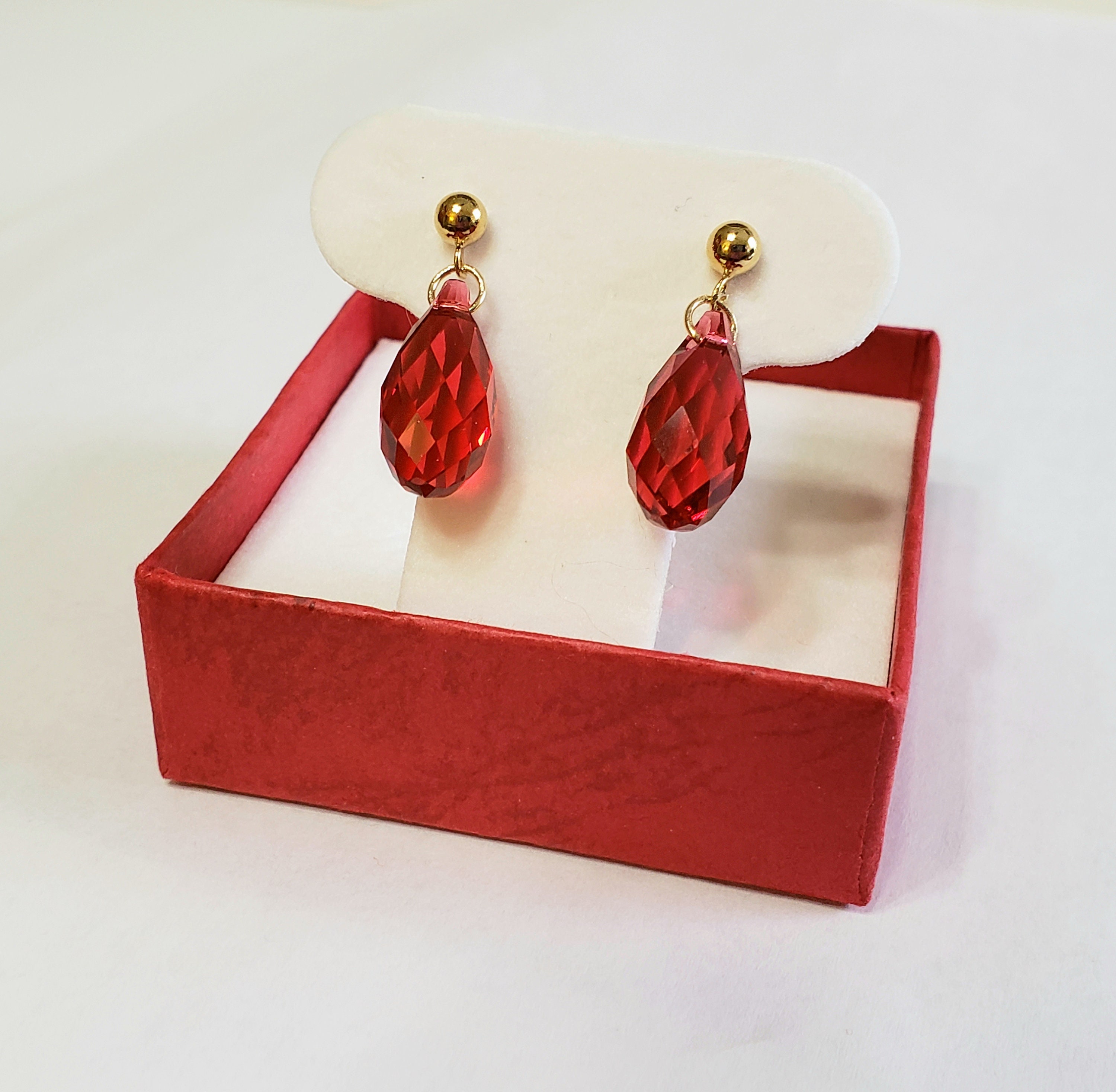Scarlet Red Earrings in Swarovski Faceted 13mm Crystal | Etsy