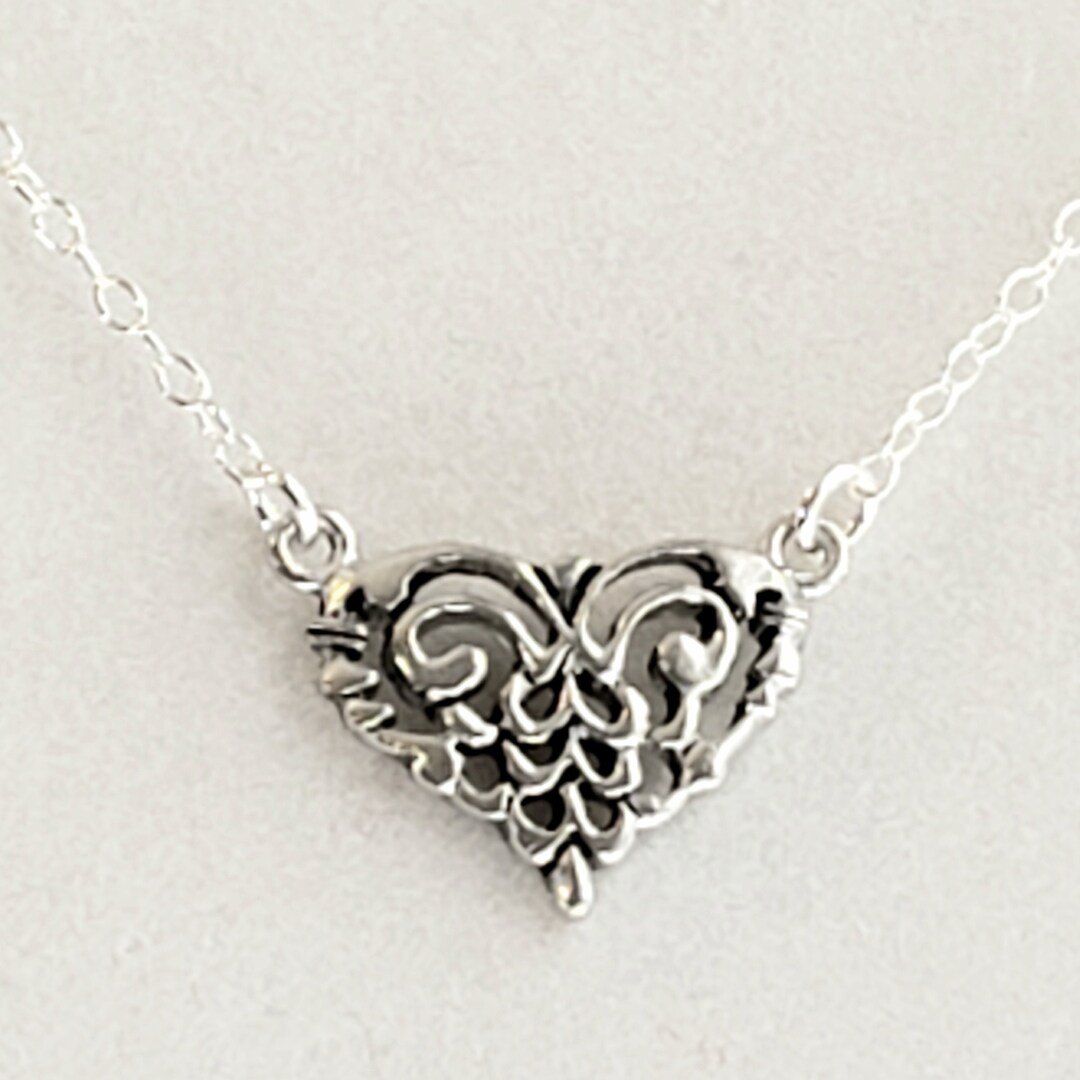 Filigree Heart Connector Pendant or Necklace in Antique 925 Sterling ...