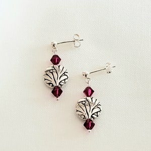 Magenta Earrings in Antique Sterling Silver Plated Floral Disc ...