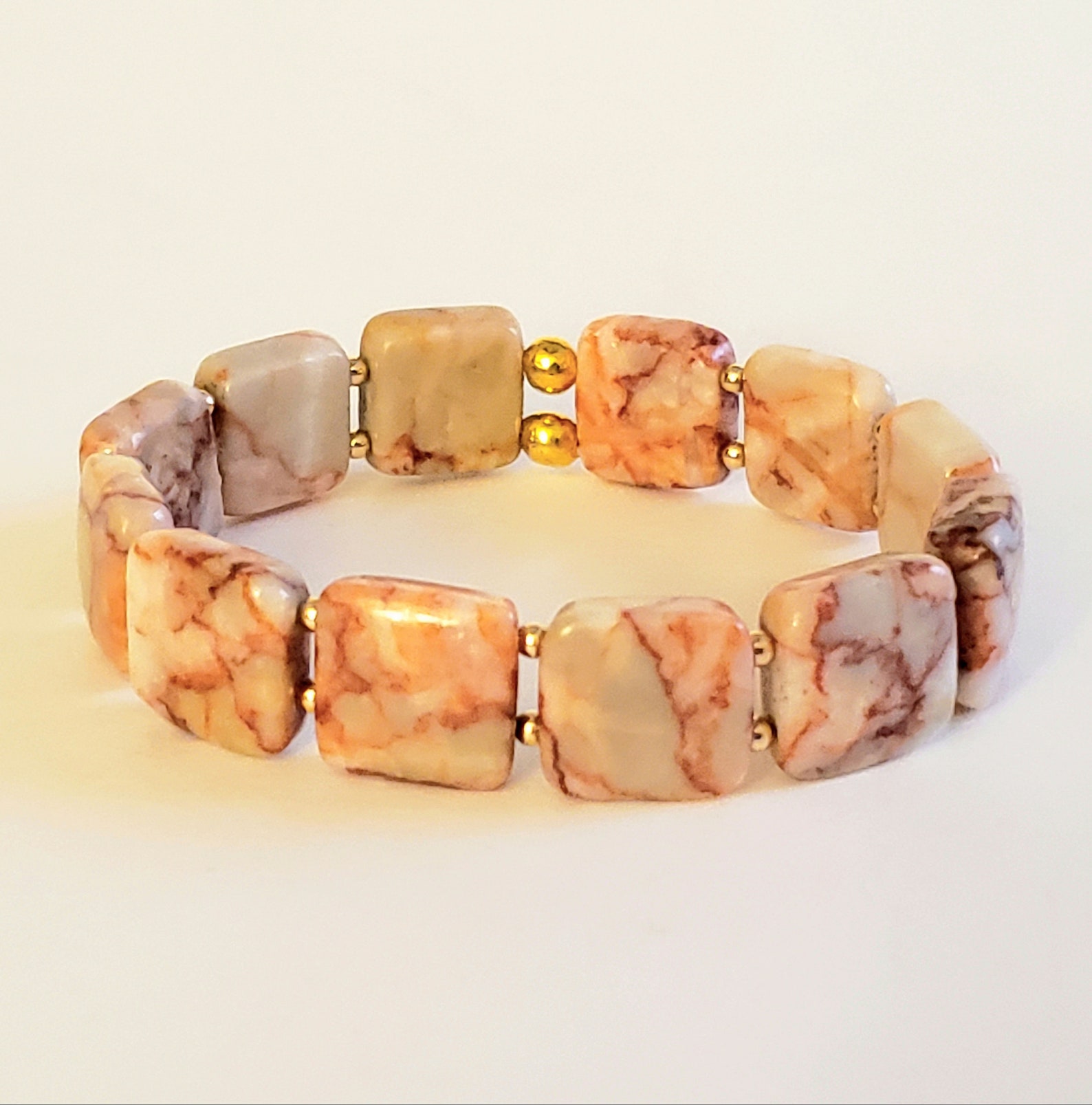 Sunstone Beaded Gemstone 2 Piece Jewelry Set in Peach and | Etsy