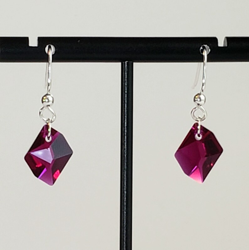 Magenta Earrings in Antique Sterling Silver Plated Floral - Etsy