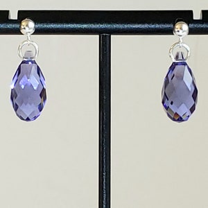 Tanzanite Round Crystal Earrings in Swarovski Tanzanite Crystals With Bicones and 925 Sterling ...
