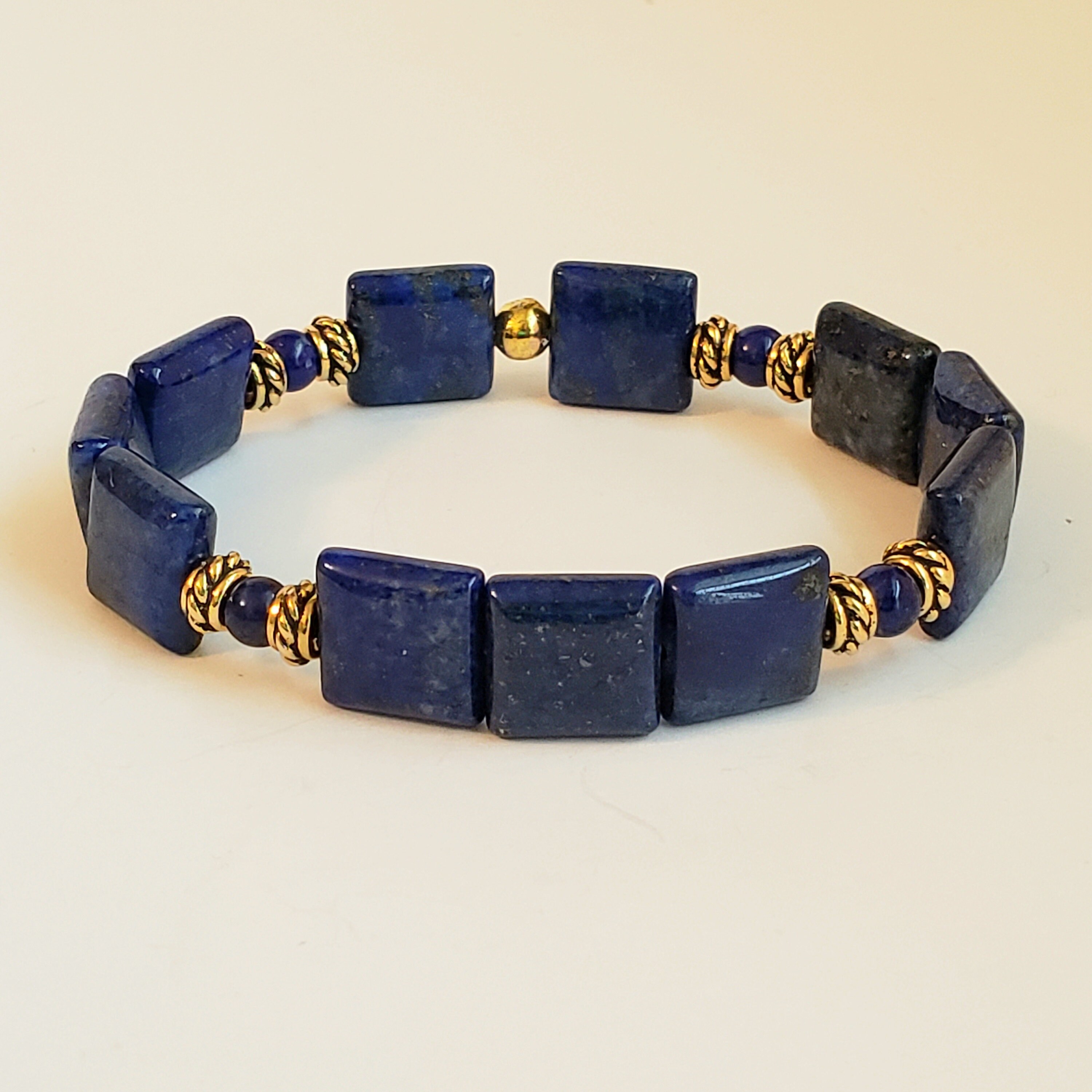 Lapis Lazuli Puff Square Beaded Gemstone Earrings 925 | Etsy