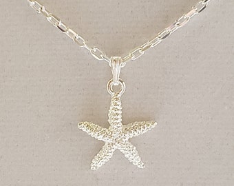 Starfish Pendant, Necklace in Hammered Solid 925 Sterling Silver ...