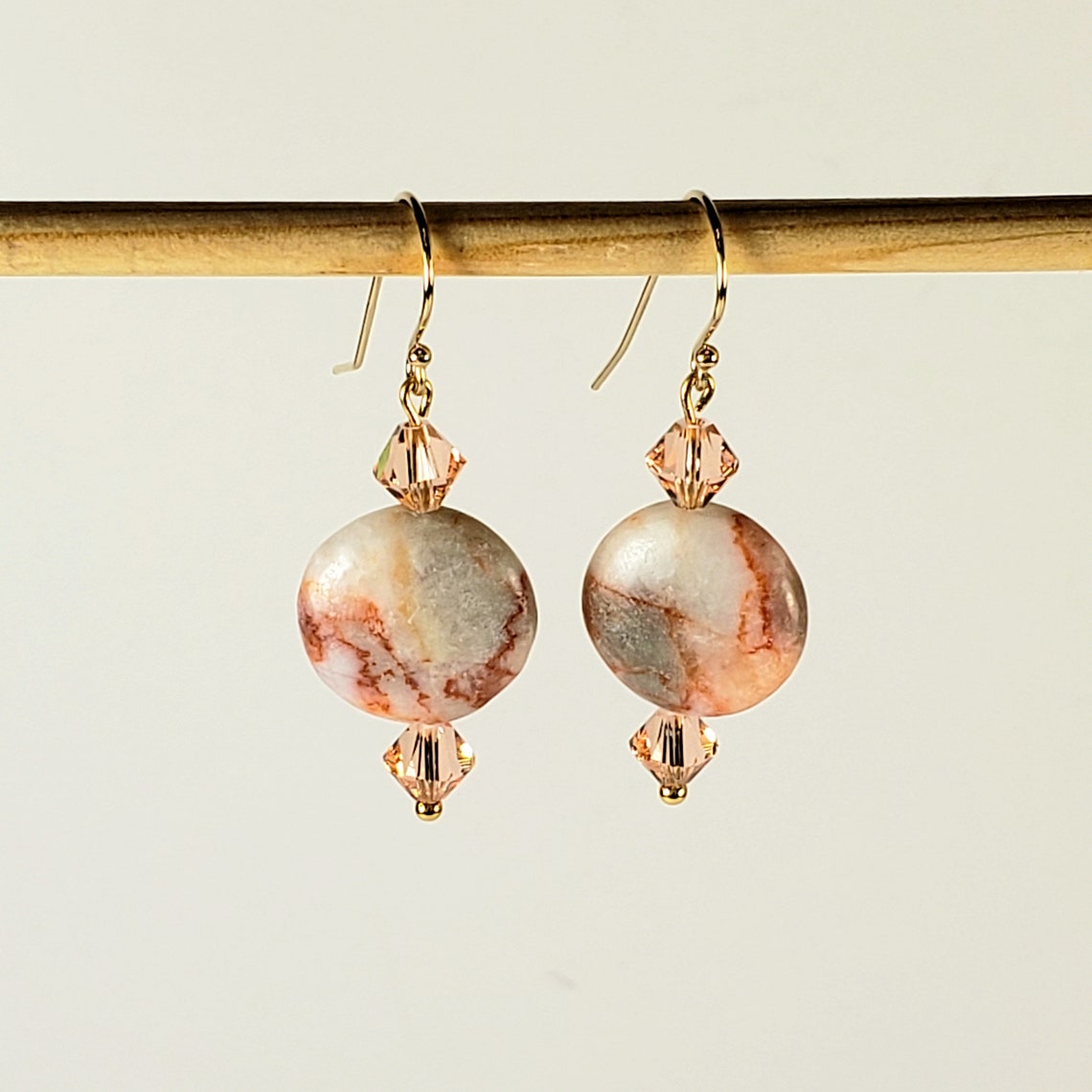 Sunstone Beaded Gemstone 2 Piece Jewelry Set in Peach and | Etsy